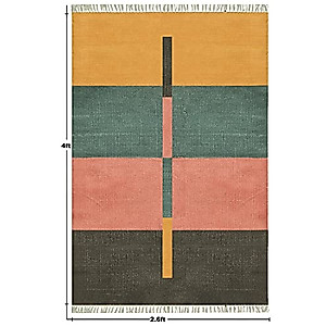 Casavani Indian Handmade Cotton Carpet Geometric Multicolor Area Dhurrie Best Uses For Home/Office 3x5 Feet Rugs for Bedroom,Living Room,Kids Room,Hallway Enterway,Kitchen 4x15 Feet Runner