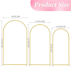 Wokceer Wedding Arch Backdrop Stand 7.2FT, 6.6FT, 6FT Set of 3 Gold Metal Arch Backdrop Stand for Wedding Ceremony Baby Shower Birthday Party Garden Floral Balloon Arch Decoration