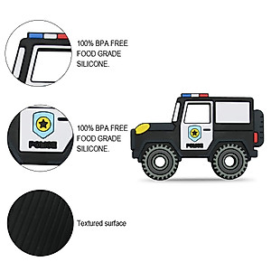 AmazingM Car Series Baby Teething Toys,Food Grade Silicone Chew Teether for 3 Months+ Infant Boy and Girl,Toddler Sensory Chewing Teether,BPA Free. (Police Car, Black)