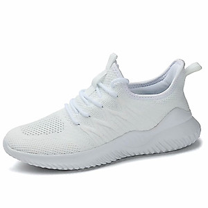 Women's Running Shoes Kids Slip on Tennis Walking Sneakers Lightweight Breathable Comfort Work Footwear Gym Trainers White