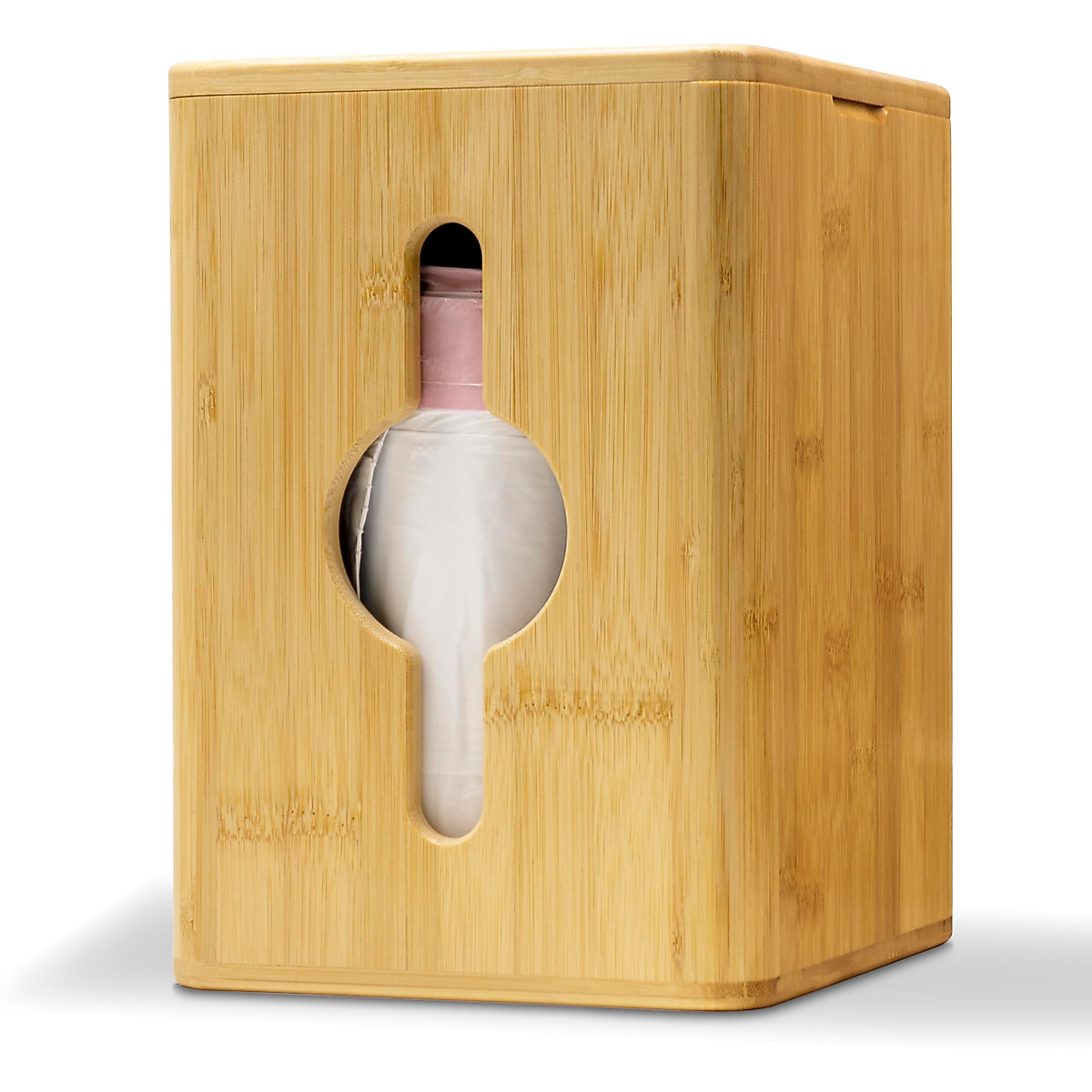 Simluxe Extra Large Trash Bag Dispenser – Trash Bag Holder Dispenser for Garbage Bag Roll, Under Sink Waste Bin Bags Organizer, Wall Mounted Storage for Small Spaces, Bamboo Decorative Container