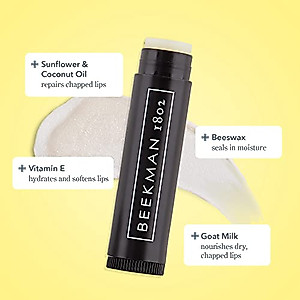 Beekman 1802 Tinted Lip Balm, Fig Leaf - Scented - 0.15 oz - With Goat Milk, Vitamin E, Beeswax & Shea Butter to Hydrate & Soothe - Good for Sensitive Skin - Cruelty Free