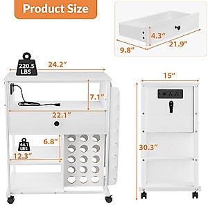 SEPTBOT Rolling Craft Storage Cart with Power Outlet and 23 Vinyl Roll Holders, Craft Rolling Storage Organizer Compatible with Cart Machines, Craft Organization and Storage Cart for Home Office