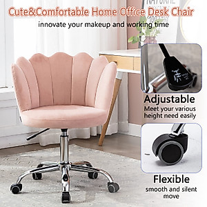 Home Office Desk Chair Cute Velvet Vanity Chair for Makeup Room Swivel Desk Chair with Shell Back Task Chair Girls Makeup Chair with Wheels Swivel Task Chair Rolling Chair for Bedroom Living Room