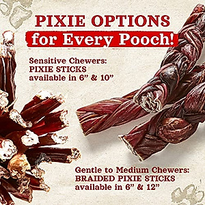 Natural Farm Pizzle Bully Sticks (10 Inch, 12 Pack), Pixie Chew, Extra-Thin Pet Treats - Grain-Free, High Protein, Best Rawhide Alternative for Small, Puppies or Senior Dogs