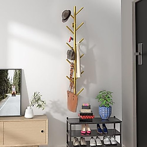 Omsaca Wall Mounted Coat Rack, Hat Tree For Wall, Modern Metal Wall Clothes Rack, Purse Rack With 11 Hooks, Space Saving And Easy Installation, Suitable For Living Room, Bedroom, Entryway-Tree Golden