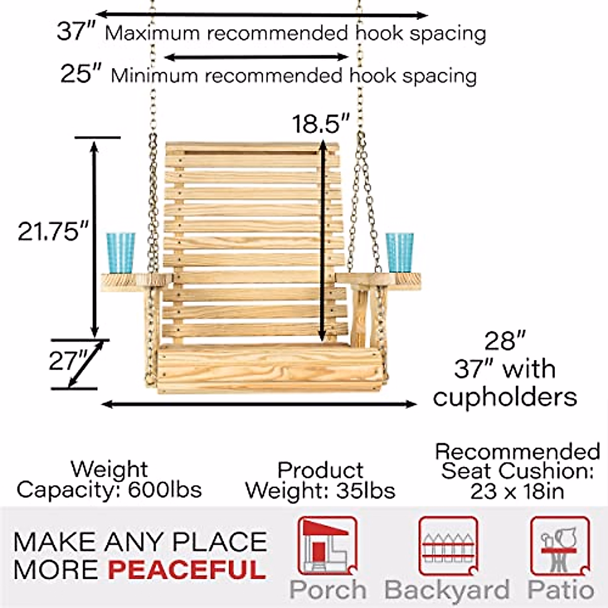 Amish Casual Heavy Duty Roll Back Pressure Treated Swing Chair with Cupholders (Unfinished)