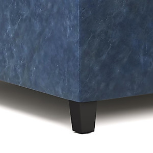 SIMPLIHOME Harrison 36 inch Wide Transitional Square Coffee Table Storage Ottoman in Denim Blue Vegan Faux Leather, Assembled, For the Living Room and Bedroom