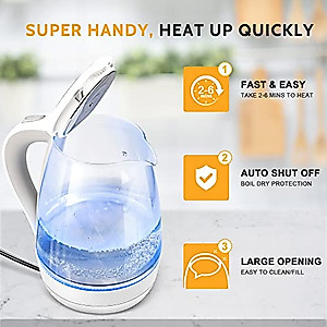 Pukomc Electric Kettle - 1.7L Hot Water Boiler - Glass Tea kettle with Wide Opening and Led Indicator, Auto Shut-Off and Boil-Dry Protection - Series 9460
