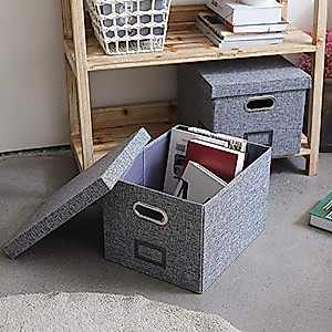 SUPERJARE File Box for Hanging Files, Set of 2, Storage Office Box with 60 lbs Weight Capacity, Filing Box with Durable MDF Board & Linen Fabric, File Storage Organizer for Letter/Legal - Grey
