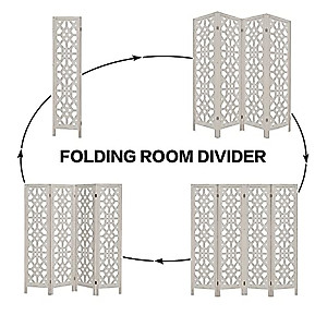 Wood Room Dividers 4 Panel, Premium Home Wooden Room Dividers Wall for Bedroom, Carved Wood Partition Room Dividers Folding Privacy Screens,White