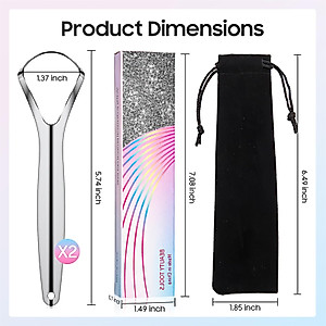 Tongue Scraper for Adults, Tongue Scraper Stainless Steel, Tongue Cleaning Fight Bad Breath Treatment for Oral Care, Free Breath Tongue Brush Travel Friendly BPA Free (2 Packs)