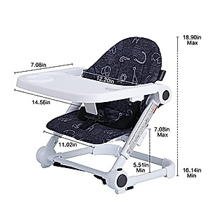 Pamo Babe Booster Seat for Dining Table, Travel Lightweight Folding 2-in-1 Feeding Seat for Baby, Adjustable Tray and Adjustable Hight (Black)