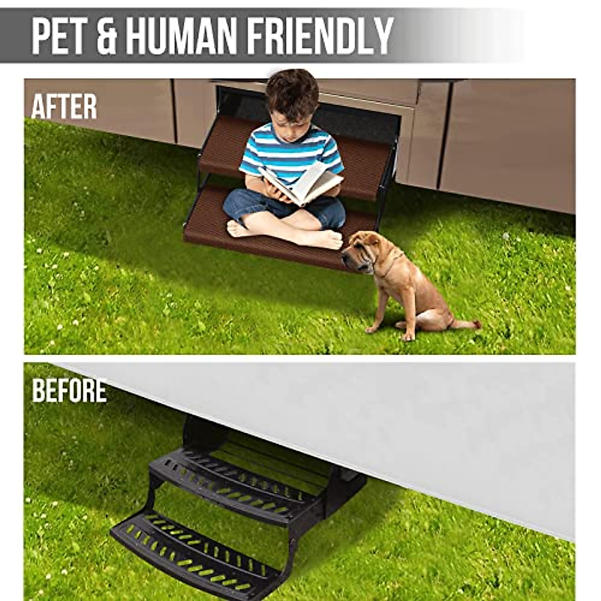 Afurkuot RV Step Covers 2 Pack, RV Step Rugs Stair Carpets Camper Step Cover 22” Wide Wrap Around Cover for RV Stair Camper Trailer Motorhome, Pack of 2 Camper Stairs Carpet, RV Accessories