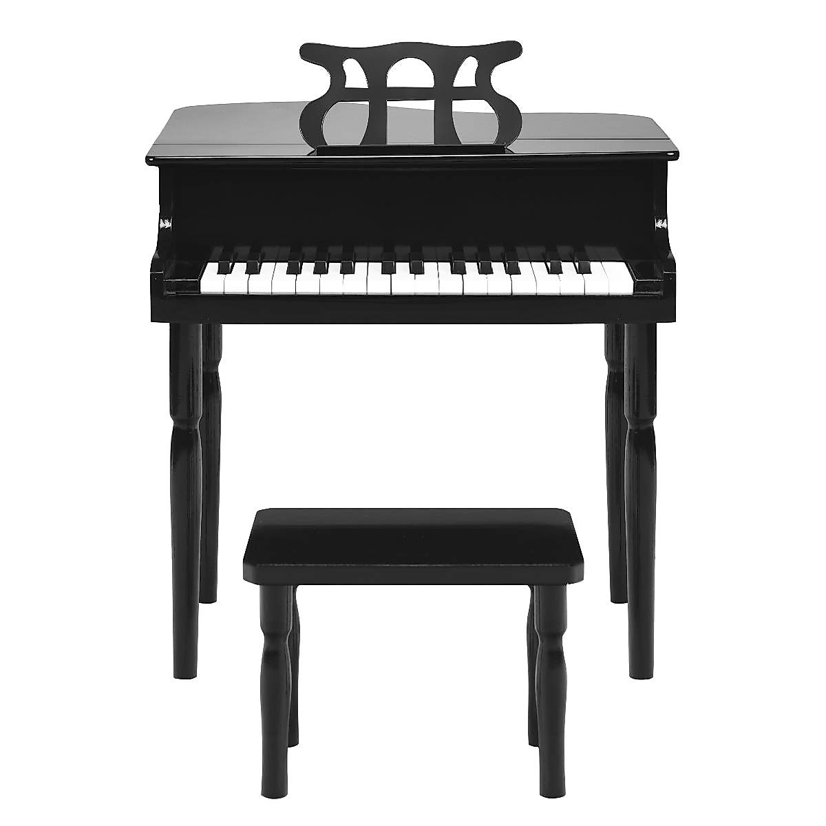 Costzon Classical Kids Piano, 30 Keys Wood Toy Grand Piano with Music Stand and Bench, Mini Musical Toy for Child, Ideal for Children's Room, Toy Room, Best Gifts (Straight Leg, Black)