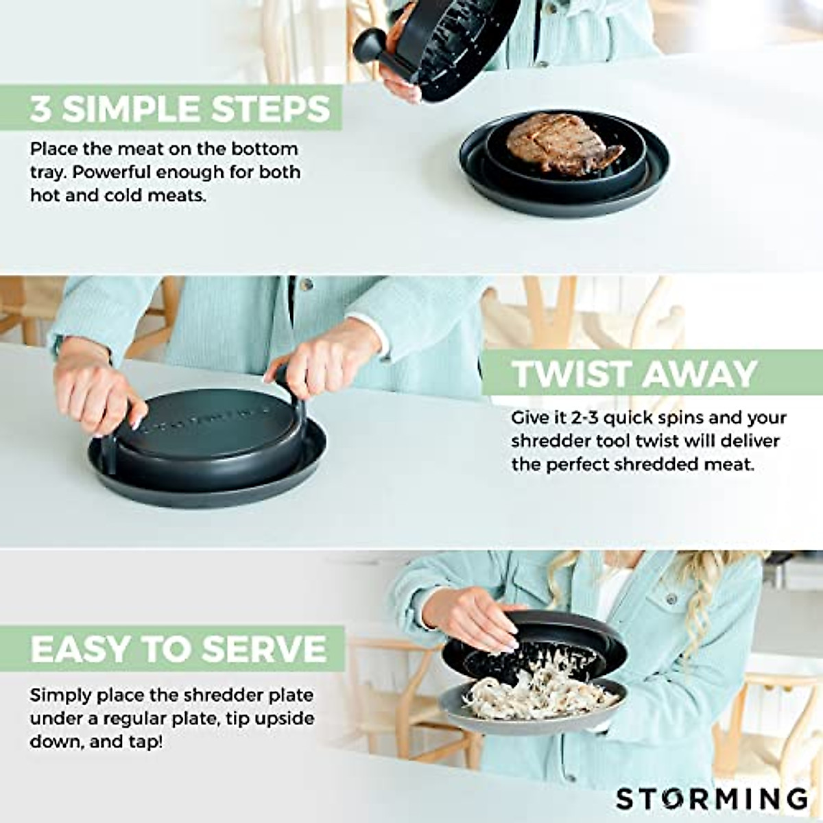 Storming Chicken Shredder Tool Twist - 116 Spike Meat Shredder Kitchen Gadgets for the Shreddiest Chicken AND Steak! Full Surface Pulled Pork Shredder, Thick Meat Breaker Upper, Shredding Machine