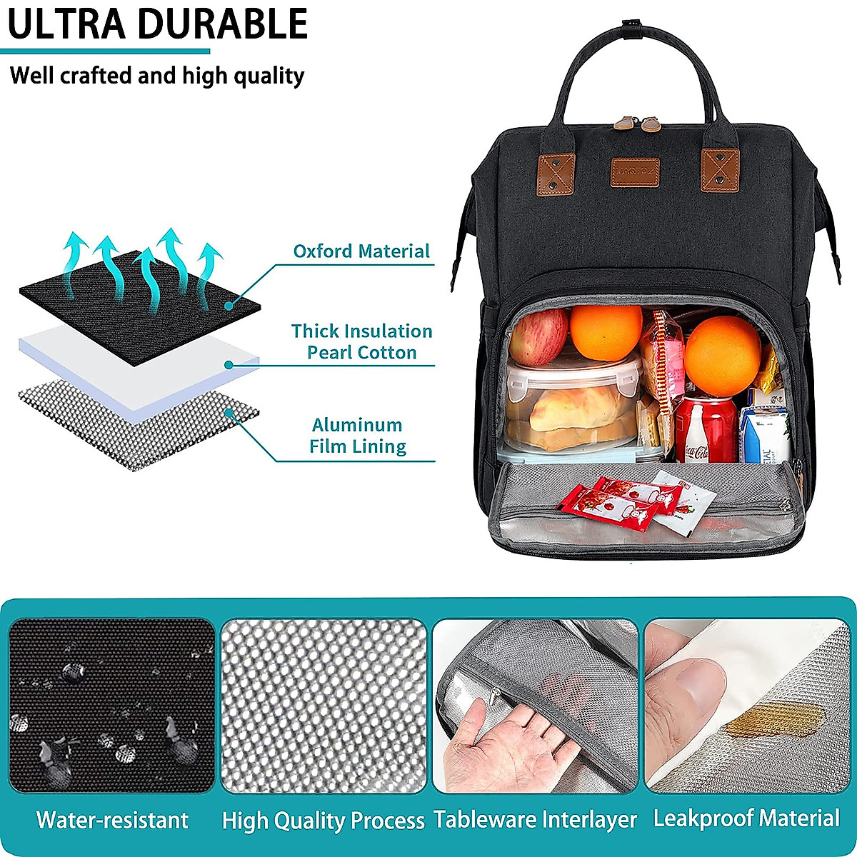 Gifts for Him Her, Extra Large Lunch Backpack, 17 Inch Travel Laptop Backpack for Women Men, USB Port College School Student Bookbag, Insulated Cooler Backpack Lunch Box Nurse Work Backpacks, Black