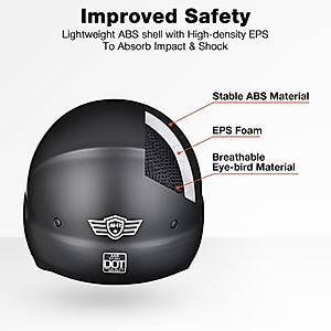 AHR Open Face Motorcycle Helmet 3/4 Half Helmet for Cruiser Scooter Street Bike Moped DOT Model Run-O6 (Matte Black, S)