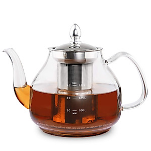 COSORI Glass Teapot Stovetop Safe Gooseneck Kettle with Removable Stainless Steel Infuser Scale Line & Electric Kettle, 1500W Wide Opening 1.7L Glass Tea Kettle & Hot Water Boiler, Matte Black