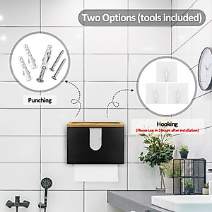 ADXCO Paper Towel Dispenser Wall Mount Bamboo Black Paper Hand Napkin Dispenser with Lid for Bathroom Kitchen Office and Toilet