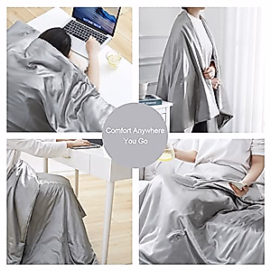 Silk Throw Blanket - Light Grey Cooling Packable Satin Blanket for Couch, Bed, Camping, Outdoor, Travel, Car - Super Soft Lightweight Cozy Blanket(60'' x 80'', Light Gray)