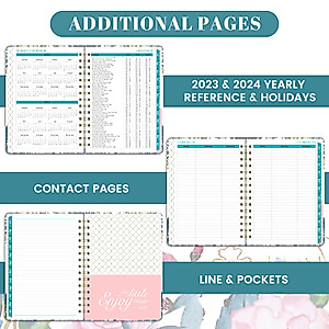 2023 Planner - Planner/Calendar 2023, Jan.2023 - Dec.2023, 2023 Planner Weekly & Monthly with Tabs, 6.4" x 8.5", Hardcover + Back Pocket + Twin-Wire Binding, Daily Organizer - Flower
