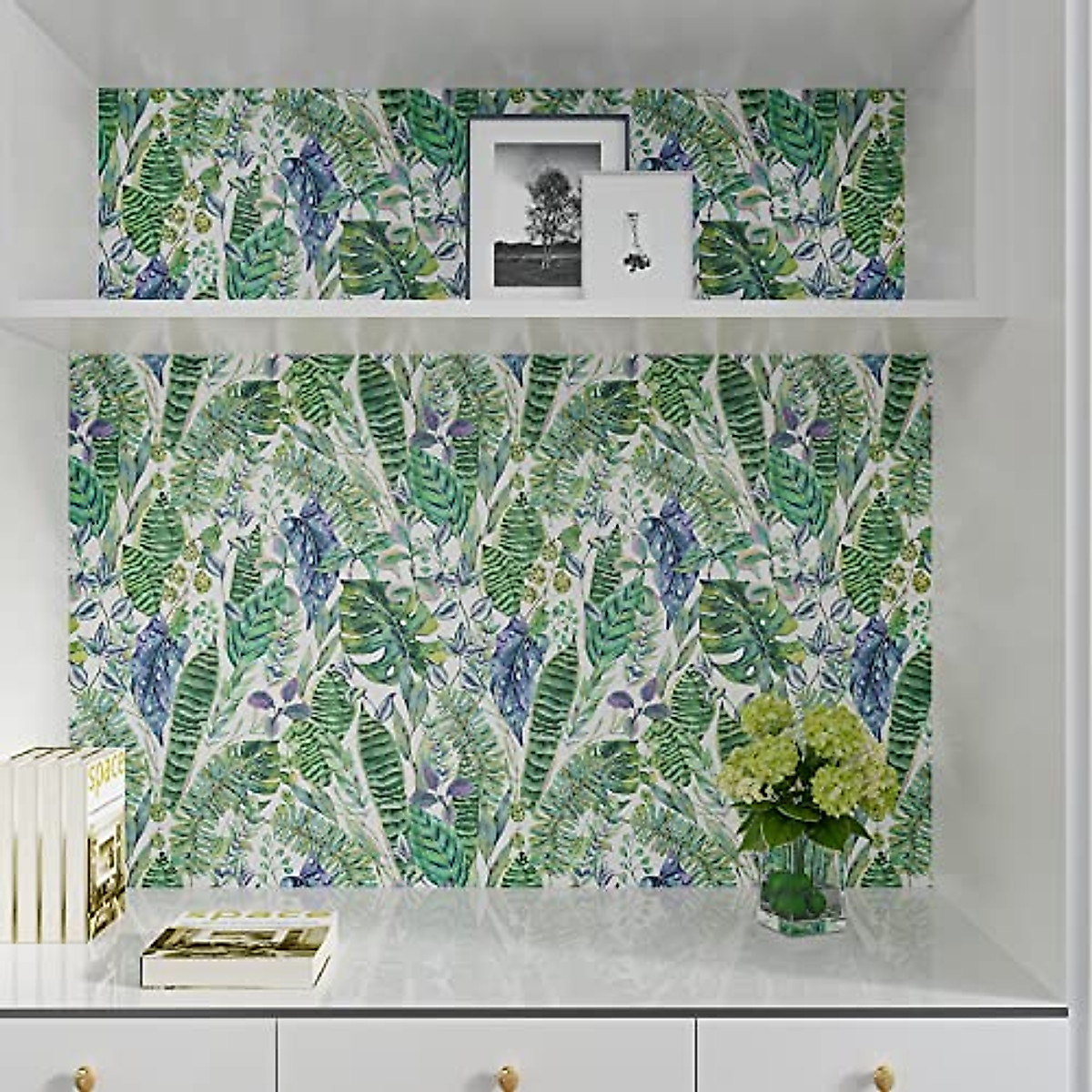 CHIHUT Green Leaf Wallpaper Peel and Stick Tropical Palm Leaf Wallpaper Self Adhesive Removable Greenery Wallpaper Botanical Contact Paper for Cabinets Walls Shelf Liner 17.7”x236” Vinyl Film