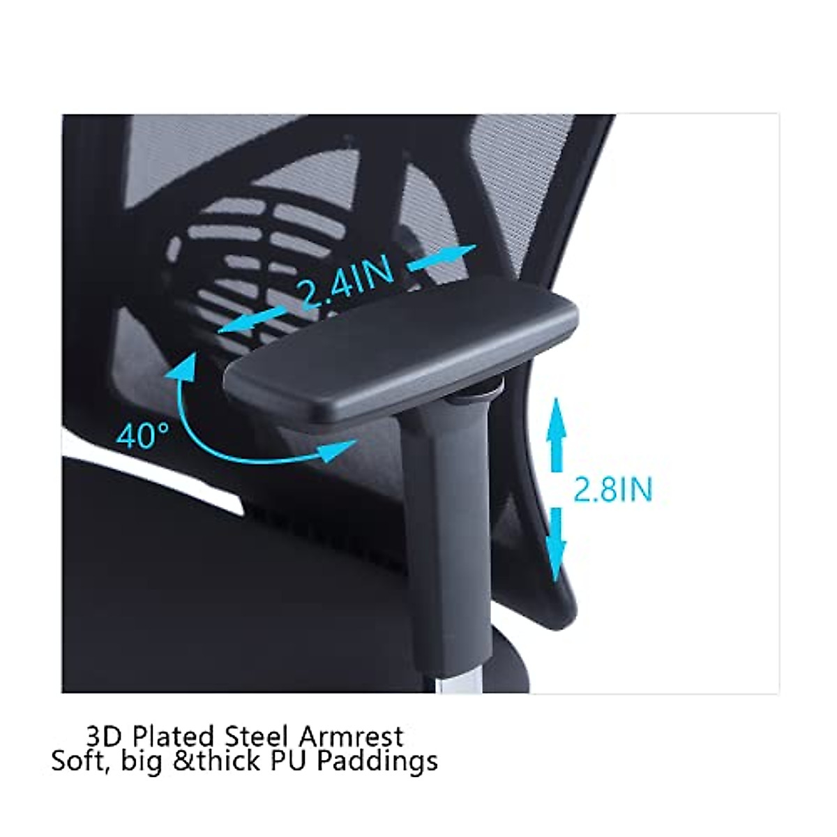 Ticova Ergonomic Office Chair - High Back Desk Chair with Adjustable Lumbar Support & 3D Metal Armrest - 130°Reclining & Rocking Mesh Computer Chair with Thick Seat Cushion & Rotatable Headrest