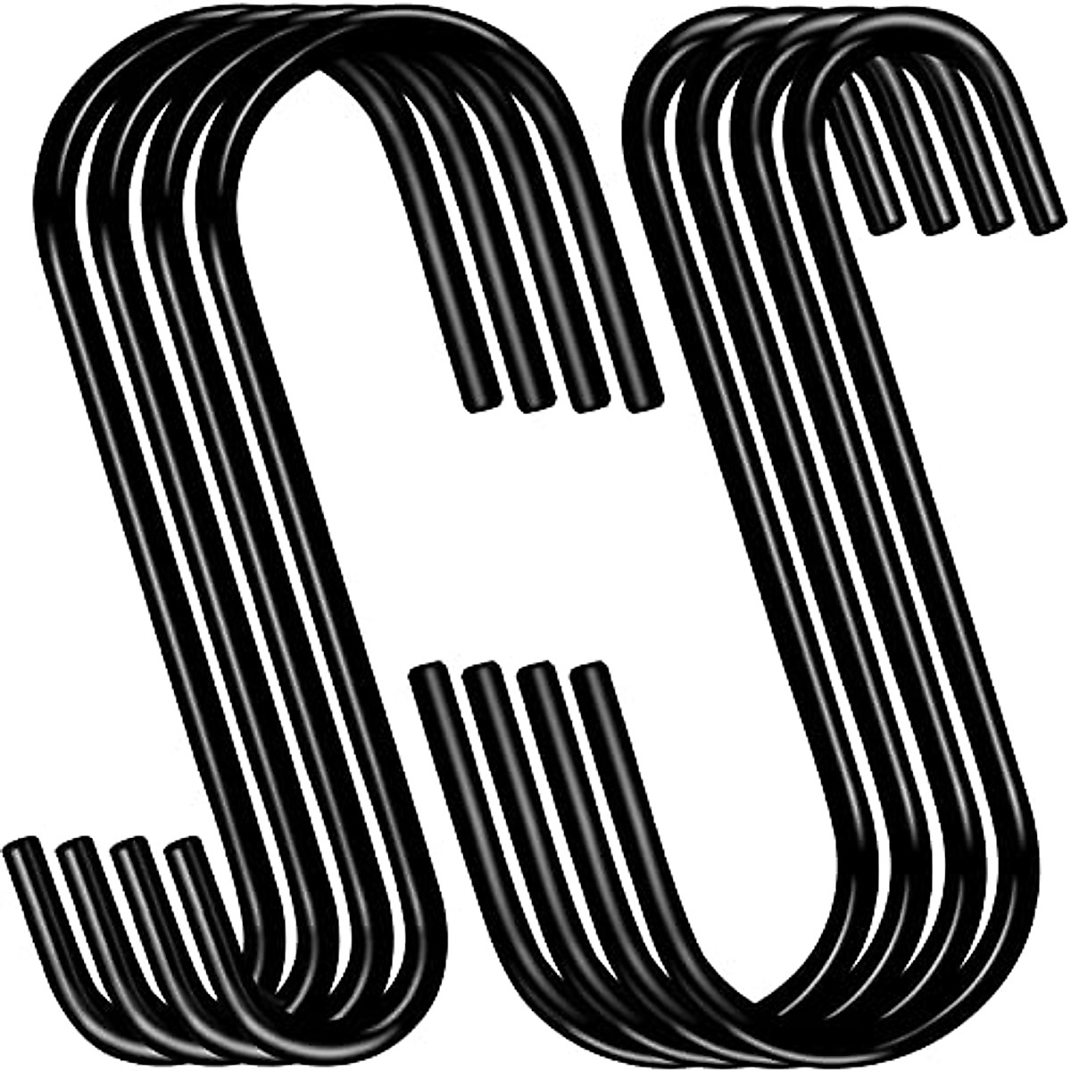 HiGift 8 Pack 6 Inches S Hooks for Hanging Plant Heavy Duty, Thick Wire Steel Large Black S Shaped Hook Hanger for Hanging Plants, Bird Feeders, Garden Tools,Ladder, Pool Equipment Tools,Kitchenware