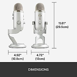 Blue Yeti USB Microphone for PC, Mac, Gaming, Recording, Streaming, Podcasting, Studio and Computer Condenser Mic with Blue VO!CE effects, 4 Pickup Patterns, Plug and Play – Silver