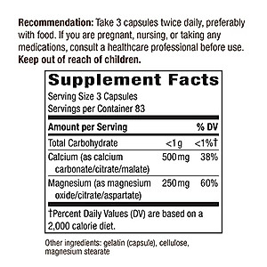Nature's Way Calcium & Magnesium Mineral Complex, Supports Bone Health*, 750 mg per serving, 250 Capsules