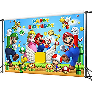 Sakurar SK Cartoon Game Bakdrop Adventure Game Video Cartoon Coin Kart Game Princess Peach Backdrop Vinyl Birthday Party Baby Shower Decoration Background 6x4ft