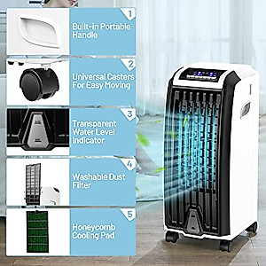 PETSITE Evaporative Air Cooler, 3-IN-1 Portable Air Cooler with Remote Control, 7.5-Hour Timer, 3 Modes, 3 Speeds, 2 Ice Packs, Swamp Cooler Air Conditioner for Bedroom, Home Office Dorms