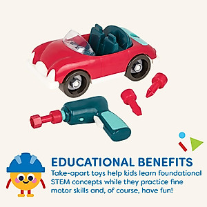 Battat – Toddler Construction Toys – Developmental Toy Vehicle Kit – Sports Car Building Set – Screwdriver And Tools – 3 Years + – Take-Apart Roadster , Red