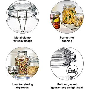 Bormioli Rocco Fido Cylinder Glass Jar with Airtight Gasket Clamp Lid for Canning and Preserving, or Storing Pasta and Dry Foods, 25.25 oz., Set of 6