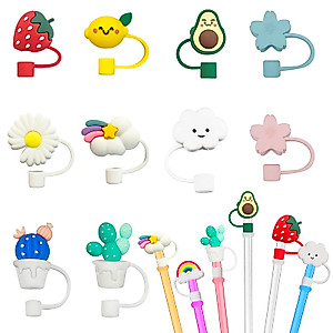 Silicone Straw Plug, Drinking Straw Cover Reusable Straw Covers Cap, Reusable Drinking Straw Tips Lids, Silicone Straw Tips Cover, Dust-proof Straw Plugs for 6-8 mm Straws (plant)