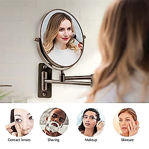 OVENTE 7" Wall Mounted Makeup Mirror with 1X/10X Magnification, Double Sided Magnifying Round Bathroom Vanity Mirror, 360° Swivel Design, Extendable and Folding Arm, Antique Bronze MNLFW70ABZ1X10X