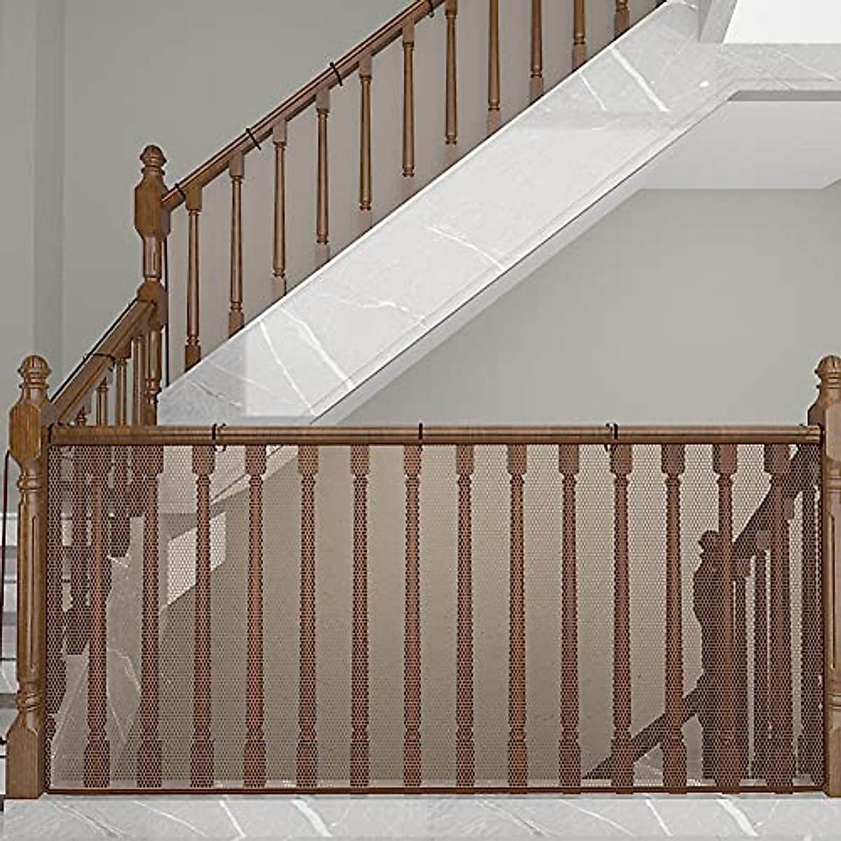 Baby Railing Net Stair Safety Net Banister Mesh Guard Child Proof Balcony Net for Kids Pets Toys（15ft x 3ft Brown）