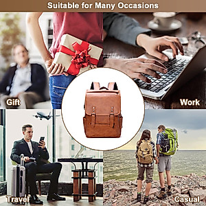 Men's Business Travel Backpack Vintage PU Leather Large Capacity Bookbag 15.6 inch Laptop Daypacks (B/Brown)