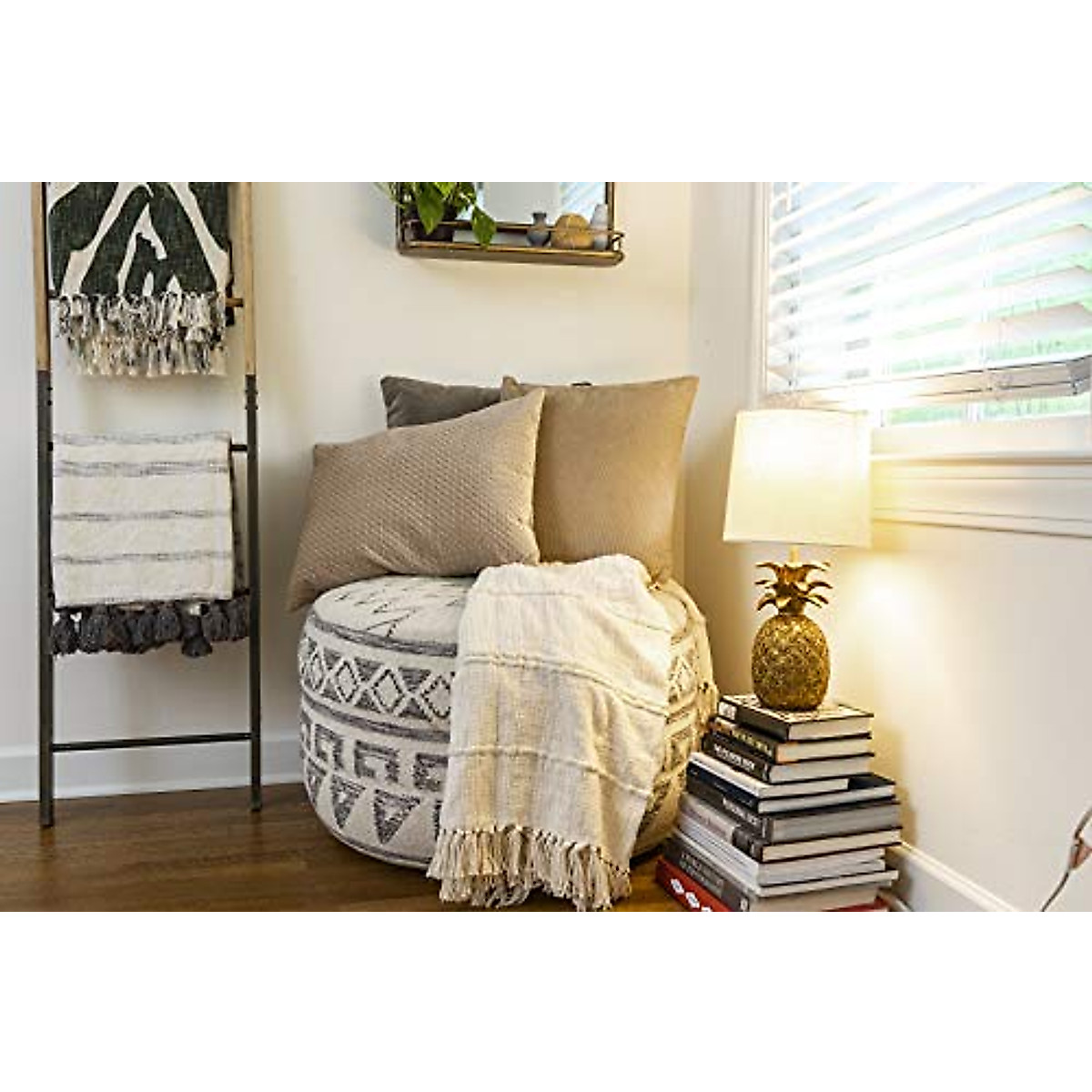 Creative Co-Op Cream Cotton Blend Chenille Fringe Blankets and Throws, Off-White