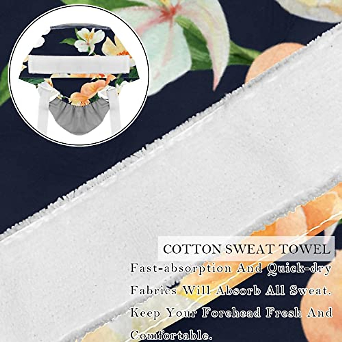 Mersov Watercolor Flowers Scrub Hats for Women Long Hair, Working Cap with Button & Sweatband, Unisex Tie Back 2 Packs, Multicoloured 5, Medium-3X-Large