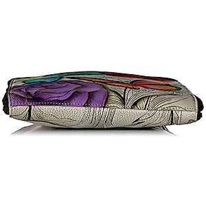 Anna by Anuschka Women's Genuine Leather Tall Zip-Around Cross Body| Hand Painted Original Artwork | Floral Paradise