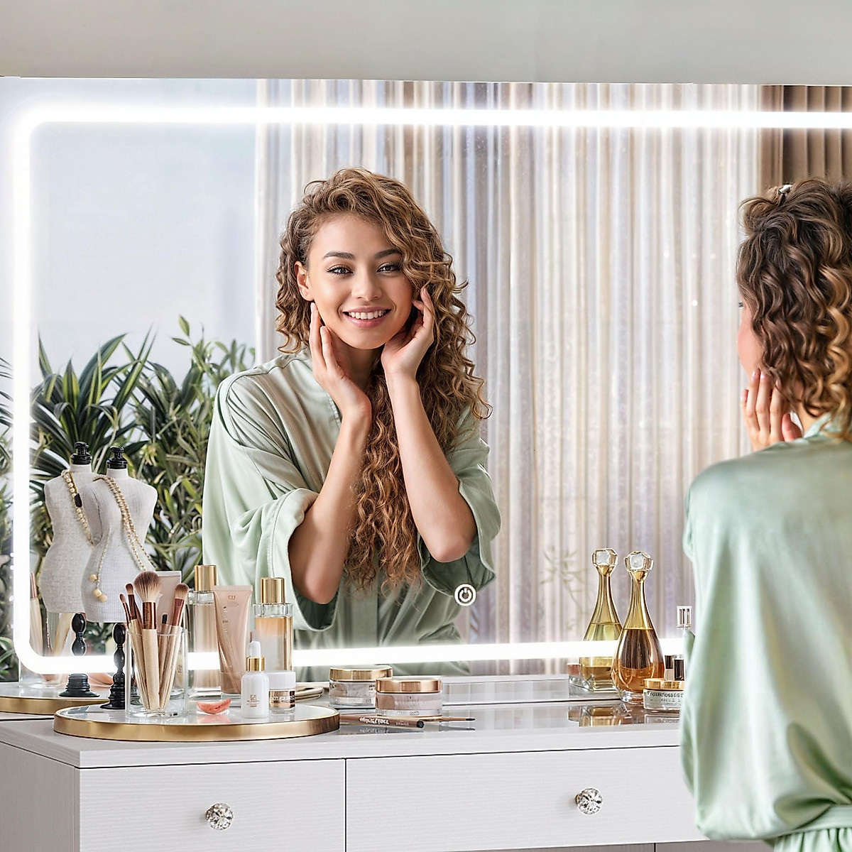 YITAHOME Vanity Desk Set, with XL LED Lighted Mirror Magnifying Glass & Power Outlet, 9 Drawers Makeup Vanities Dressing Table with Stool, White, 47 Inches