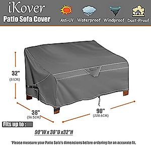 iKover Patio Couch Loveseat Cover, Heavy Duty Patio Furniture Covers, 100% Waterproof Outdoor Sofa Cover, Provide a Great Fit and All Weather Protection, (Grey,90 Inch)