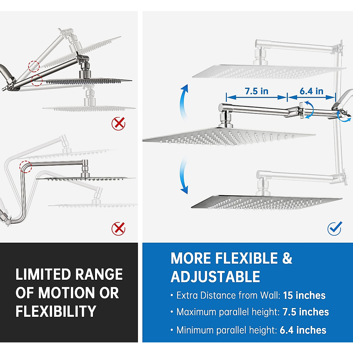 G-Promise All Metal 12 Inch Rainfall Shower Head with Handheld Spray Combo| 3 Settings Diverter|Adjustable Extension Arm with Lock Joints |71 Inches Stainless Steel Hose (Brushed Nickel)