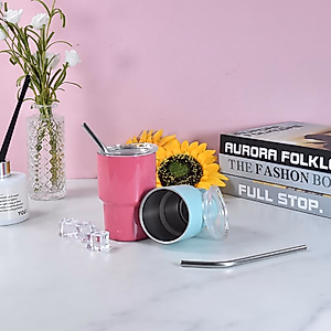 AGH 3 oz Mini Tumbler Shot Glass with Straw and Lid Colored Stainless Steel Sublimation Tumblers Double Wall Vacuum Insulated Cups, 6 Pack