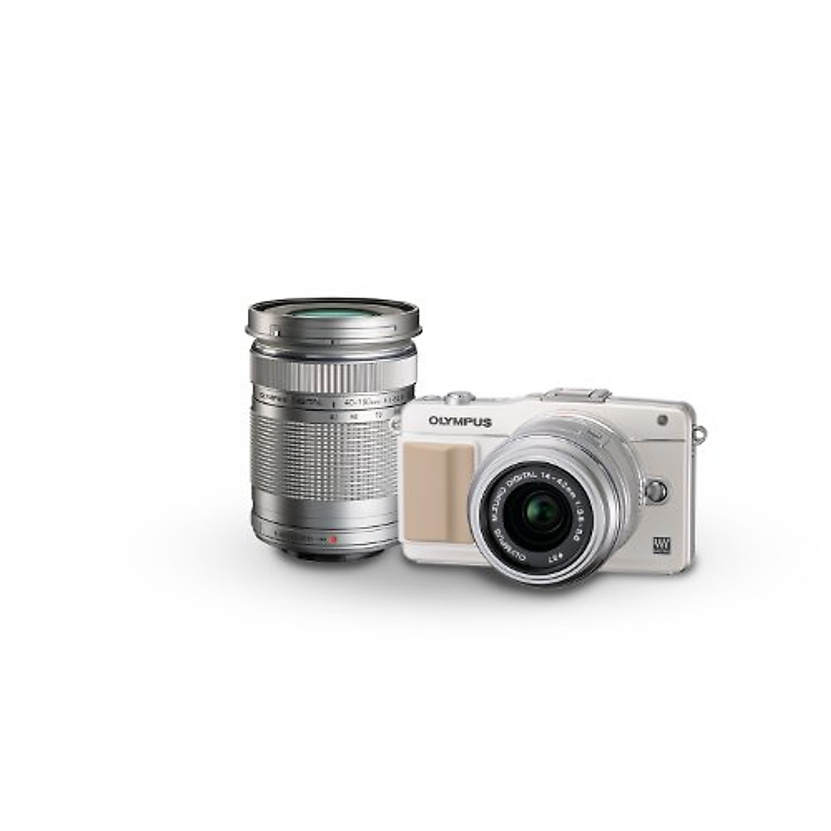 Olympus E-PM2 16MP Mirrorless Digital Camera with 14-42mm and 40-150mm Two Lens Kit (White) (Old Model)