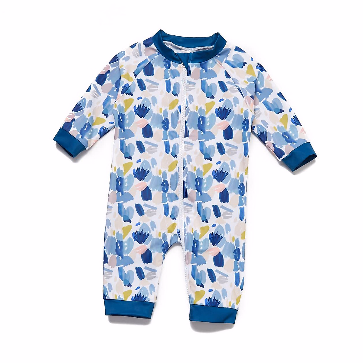 Baby Boys Sunsuits/Swimwear UPF 50+ Sun Protection One Piece Full-Length Zipper Swimsuits with Sun Cap. (Watercolor, 18-24Months)