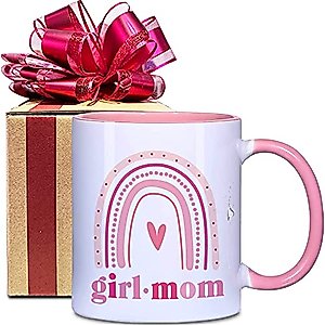 Dnuiyses Girl Mom Coffee Mug, Inspirational Mama Rainbow Mug Gift for Woman BFF Daughter Mom Wife Sister Adult, Watercolor Rainbow Thanks Mug Gifts for Mother's Day Birthday Christmas Thanksgiving.