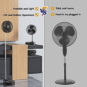 Small Fan 8" Remote Control, AC/DC, 90°Oscillating, 4 Speeds, Timer, Adjustable Tilt, 70-Inches Cord Ultra Quiet, for Home Office Bedroom Toilet Garage RV Camping (Black 8in Portable Fan)